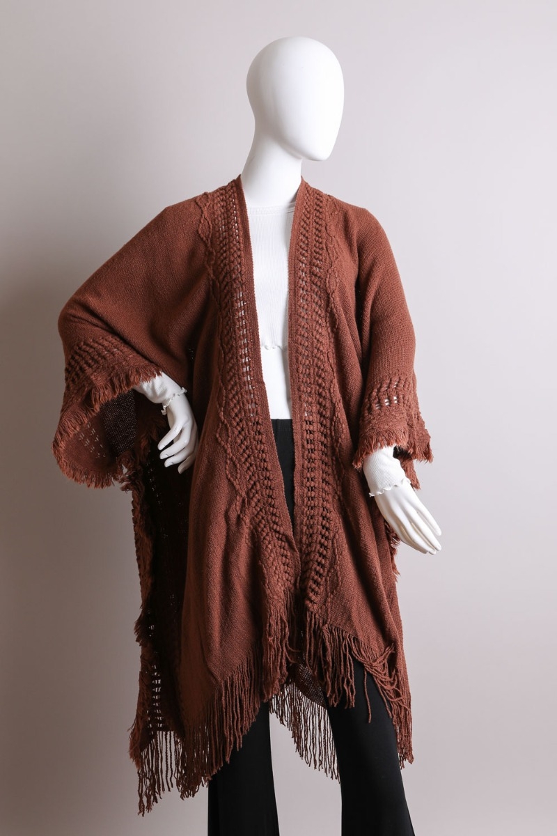 Open Work Frayed Border Bohemian Ruana - The Perfect Blend of Comfort ...