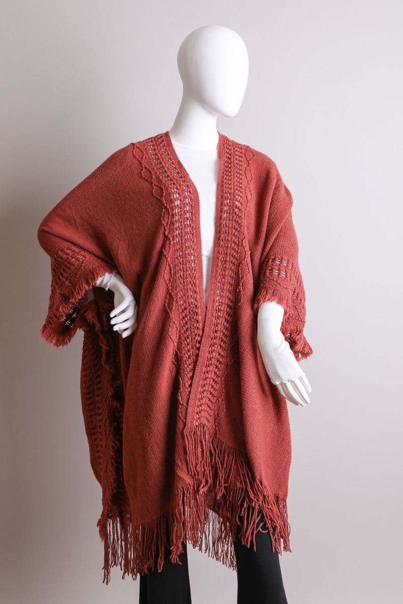 Open Work Frayed Border Bohemian Ruana - The Perfect Blend of Comfort ...