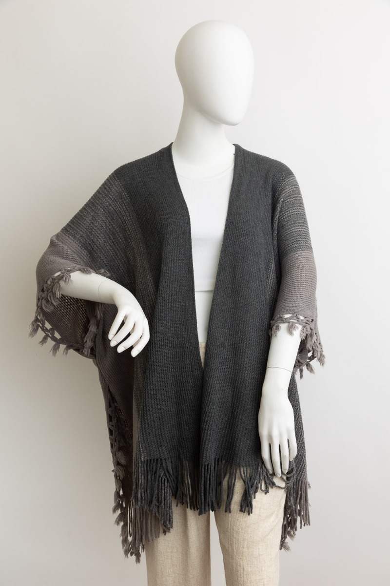 Vibrant Multi-Colored Ruana with Tassels and Cinched Armholes | Boho ...