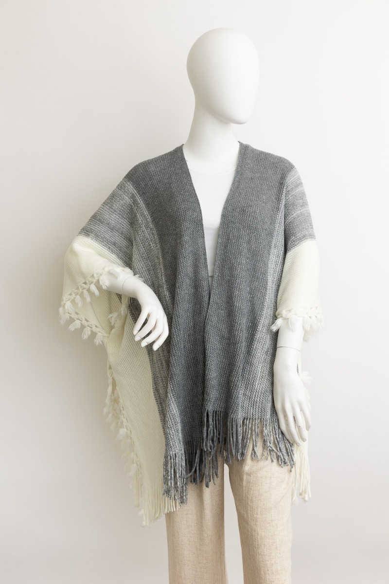 Vibrant Multi-Colored Ruana with Tassels and Cinched Armholes | Boho ...