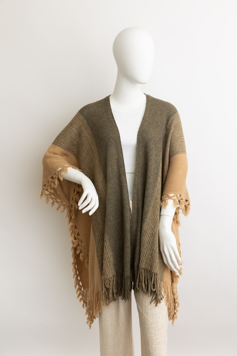 Vibrant Multi-Colored Ruana with Tassels and Cinched Armholes | Boho ...