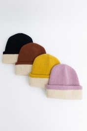 Basic Knit Two Tone Beanies in Rust/Ivory, Mustard/Ivory, Lavender ...